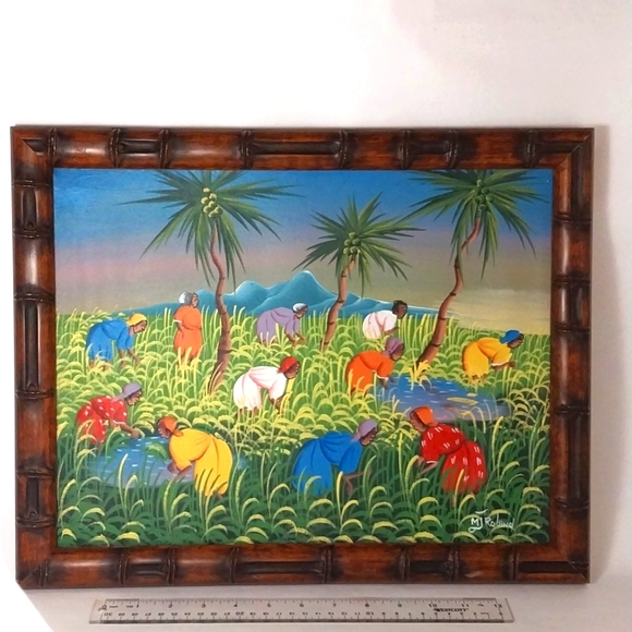 Art | Mj Roland Signed Haitian Folk Art Framed Painting Of Field ...